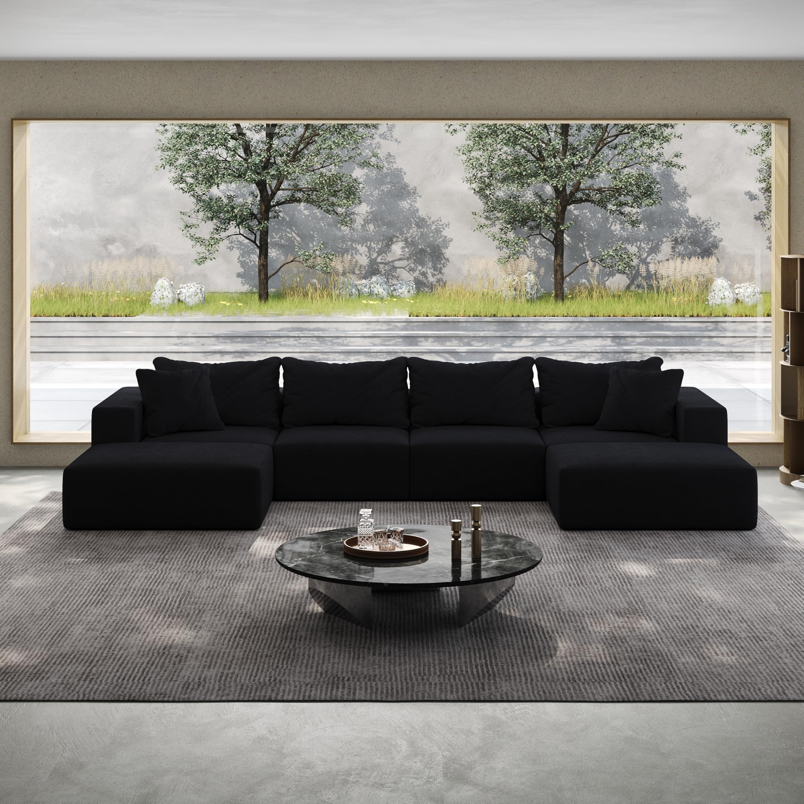 DAMAIFROM 162'' Modular Sectional Sleeper Sofa, Comfy Chenille Free Combination Upholstered Cloud Couch, L Shaped Convertible Sofa Bed with Pillows, Couches for Living Room, Assembly-Free, Black