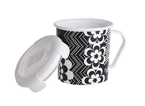 French Bull 23 oz Soup Mug With Handle and Vented Lid Food Storage-Cool Grip Leak Proof Dishwasher and Microwave Safe Lunch Travel Airtight (Mosaic B&W)