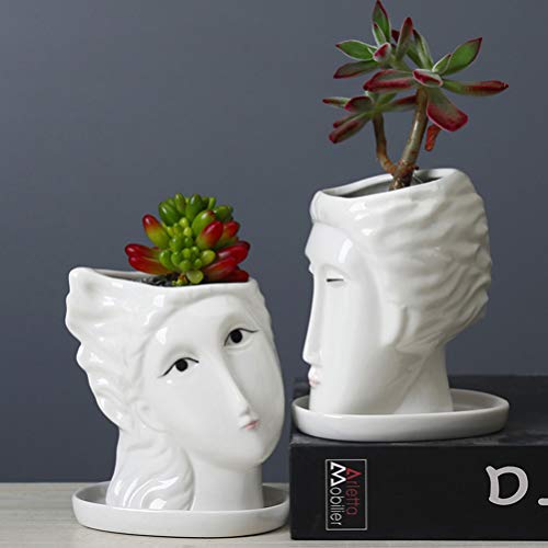 Cabilock Human Sculpture Planter Goddess Bonsai Planter Face Flower Pot Head Planter Pot Ceramic Succulent Planter Bonsai Pot Face Vase for Home Garden Decoration Portrait Vase Human Statue Planter