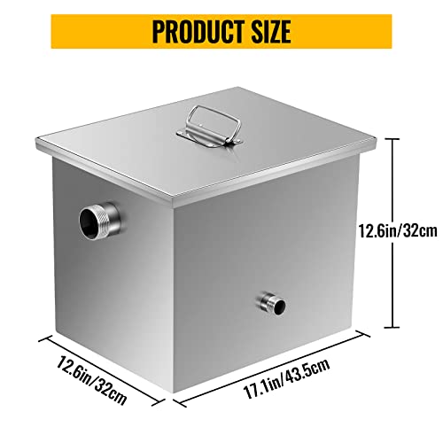 Commercial Grease Interceptor, Stainless Steel Grease Trap, Under Sink Grease Trap Waste Water Oil-Water Separator for Restaurant, Cafe, Canteen, Factory, Kitchen,8 LB,Silver