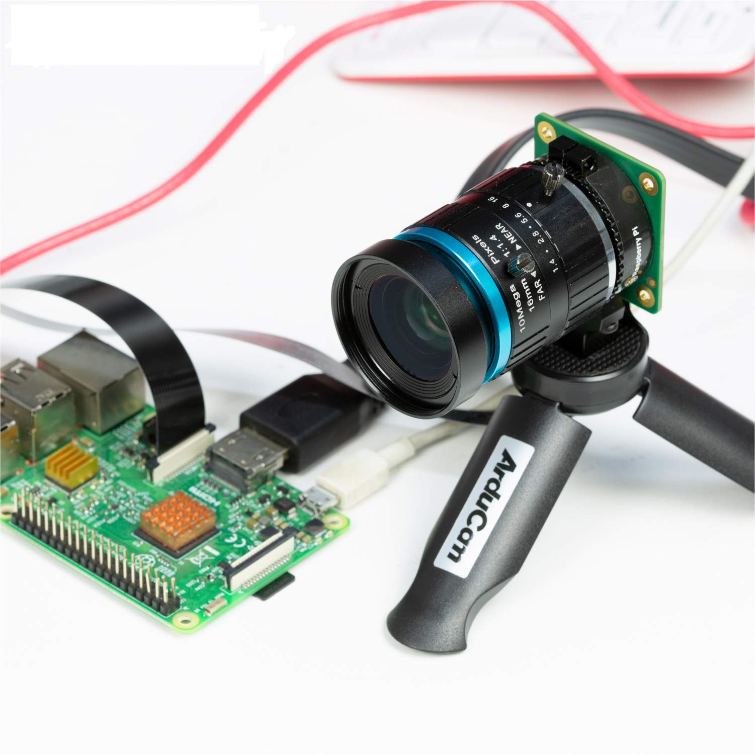 Arducam C-Mount Lens for 12MP IMX477 Raspberry Pi HQ Camera, 16mm Focal Length with C-CS Adapter,Manual Focus and Aperture Adjustment