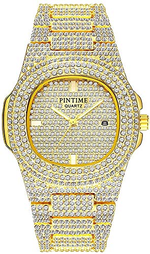 FANMIS Unisex Luxury Crystal Diamond Watches Silver Gold Fashion Quartz Analog Watch Stainless Steel Band Bracelet Big Face Women's Men's
