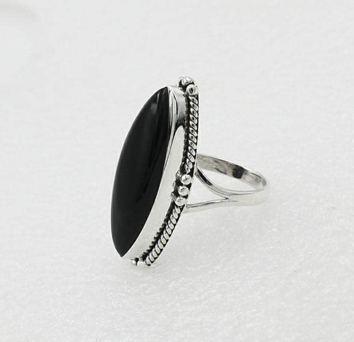 Black Onyx Ring, 925 Sterling Silver, Onyx 10x30 mm Long Marquise Ring, Onyx Ring, Silver Ring, Boho Ring, Womens Ring, Onyx Jewelry, Rings (6)
