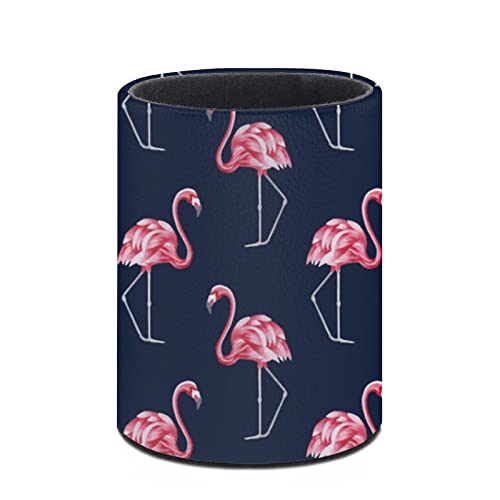 Beautiful Flamingo Pen Holder PU Leather Pencil Cup Cute Desk Organizer Makeup Brush Box for Home Office