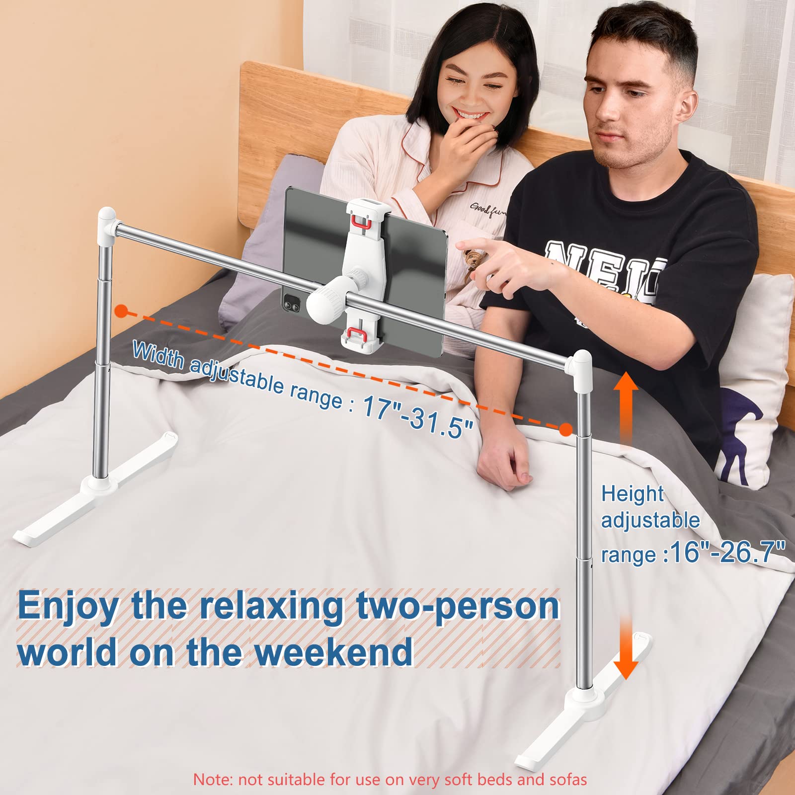 bifine Tablet Stand for Bed and Sofa Laying Down, 360 Degree Rotating, Adjustable Width and Height Bed Tablet Mount for Single or Two Persons, Fit to iPad Cellphone Tablet Kindle
