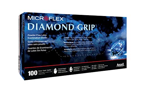 Microflex Diamond Grip MF-300 Disposable Latex Gloves for Automotive, Machinery Industries - Small, Natural Clear (Box of 100)