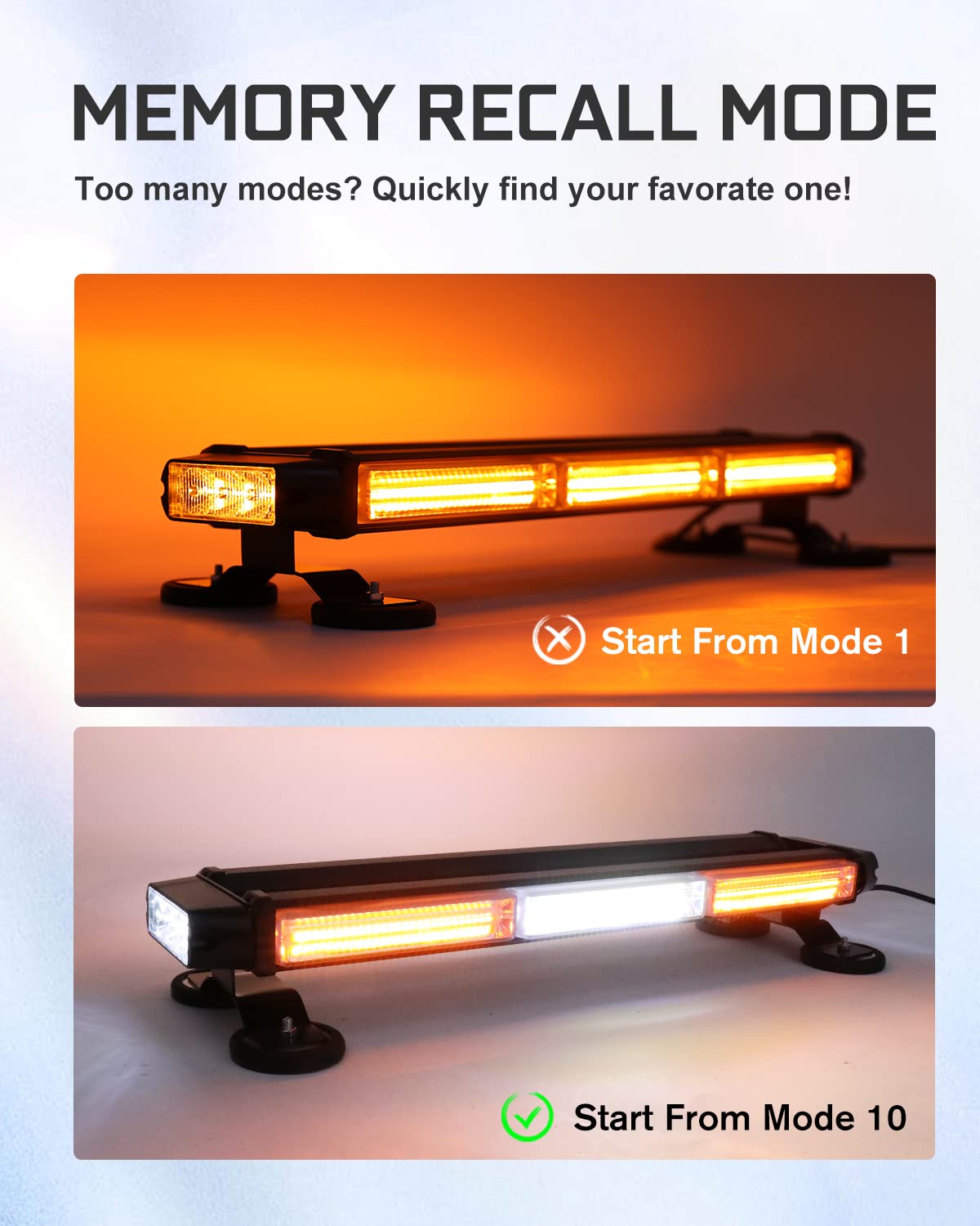 BraveWAY 20 inch LED Strobe Flashing Light Bar- White Amber LED Rooftop Light Bar Double Side Emergency Hazard Warning Beacon Lights for Safety Construction Vehicles Trucks Pickup Snowplow
