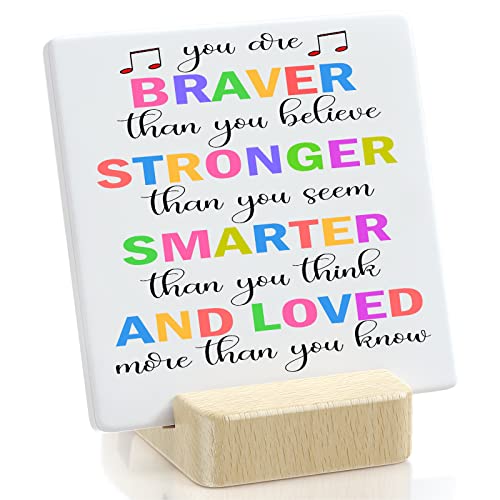 Inspirational Desk Decor Gifts for Women, You Are Braver Sign Gifts, Funny Cute Desk Decor, Decorations for Women's Office, Home, Bathroom Decor, Motivational Sign Gifts for Birthday