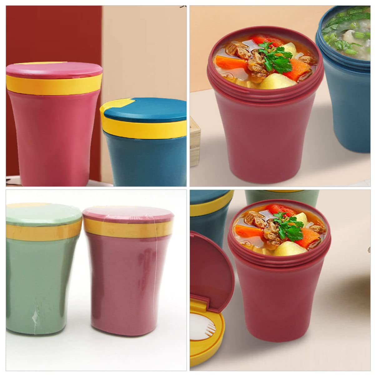 Cabilock Portable Soup Mug Soup Cup with Spoon Insulated Food Container Microwave Soup Mug with Lid Lunch Flask Oatmeal Bowls Microwave Safe Leakproof Travel Plastic Pp Food Jar