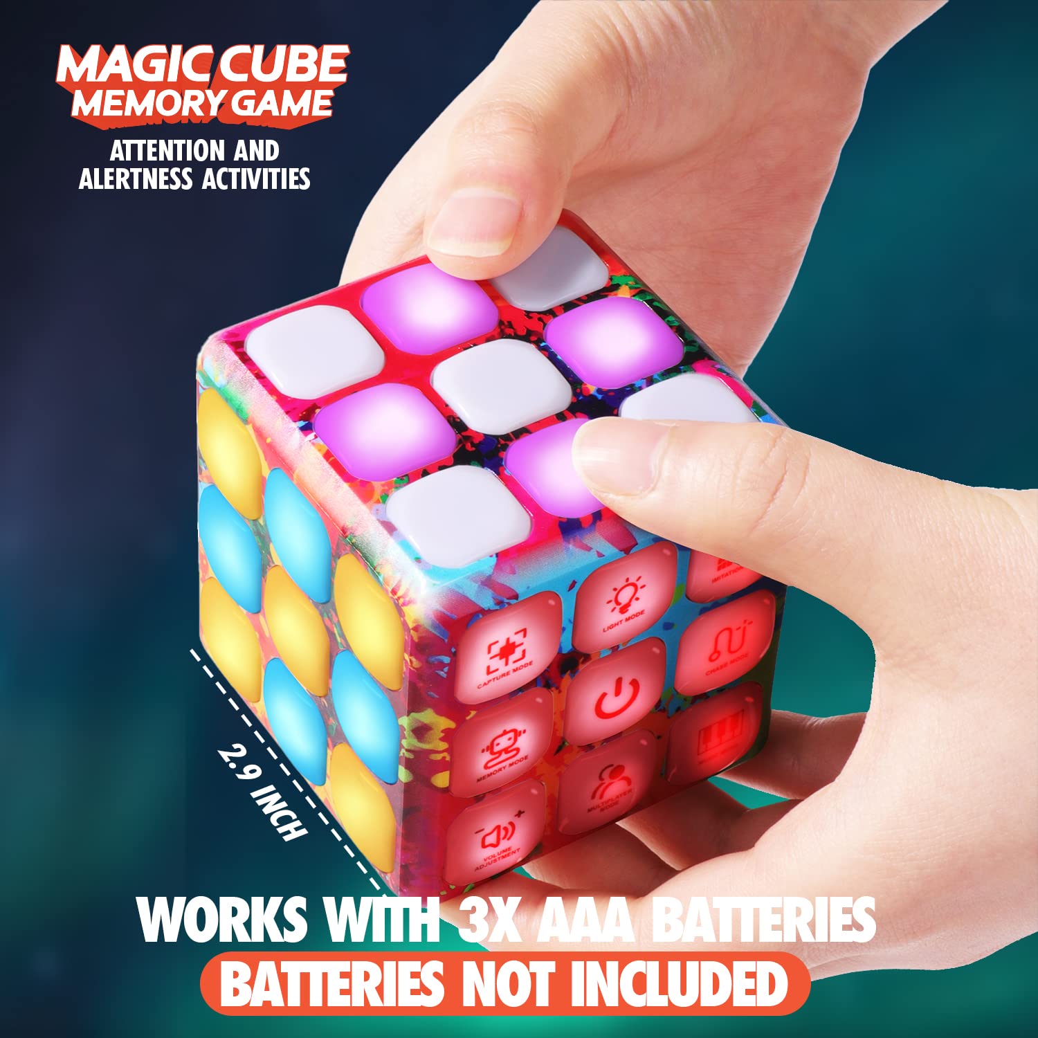 Boxgear Flashing Cube Memory Game – LED Flashing Puzzle Cube for Adults and Children – Sensory Fidget Cube with 5 Brain Games – Light Up Handheld Cube Fidget Toy for Stress Relief and Stimulation