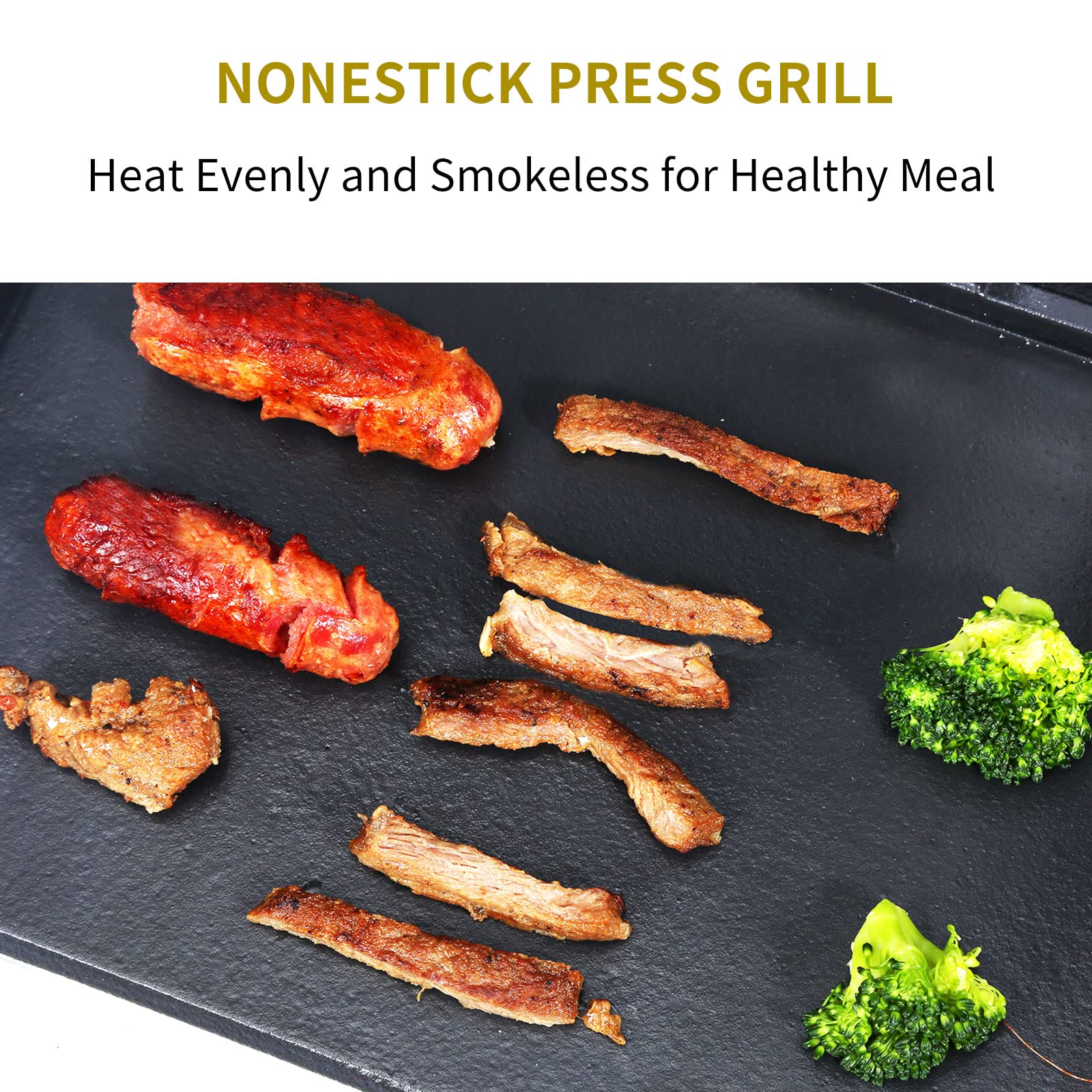 Commercial Panini Press Sandwich Maker 110V 3600W Non-Stick Full Grooved Plates Double Electric Stainless Steel Sandwich Maker for Hamburgers Steaks Bacons (Commercial Plain Press)