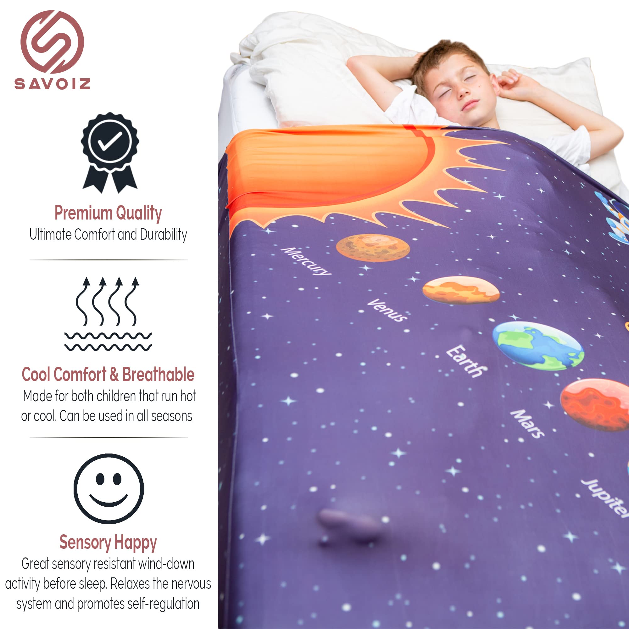 SAVOIZ Compression Sheet for Kids | Twin Size | Solar System Design