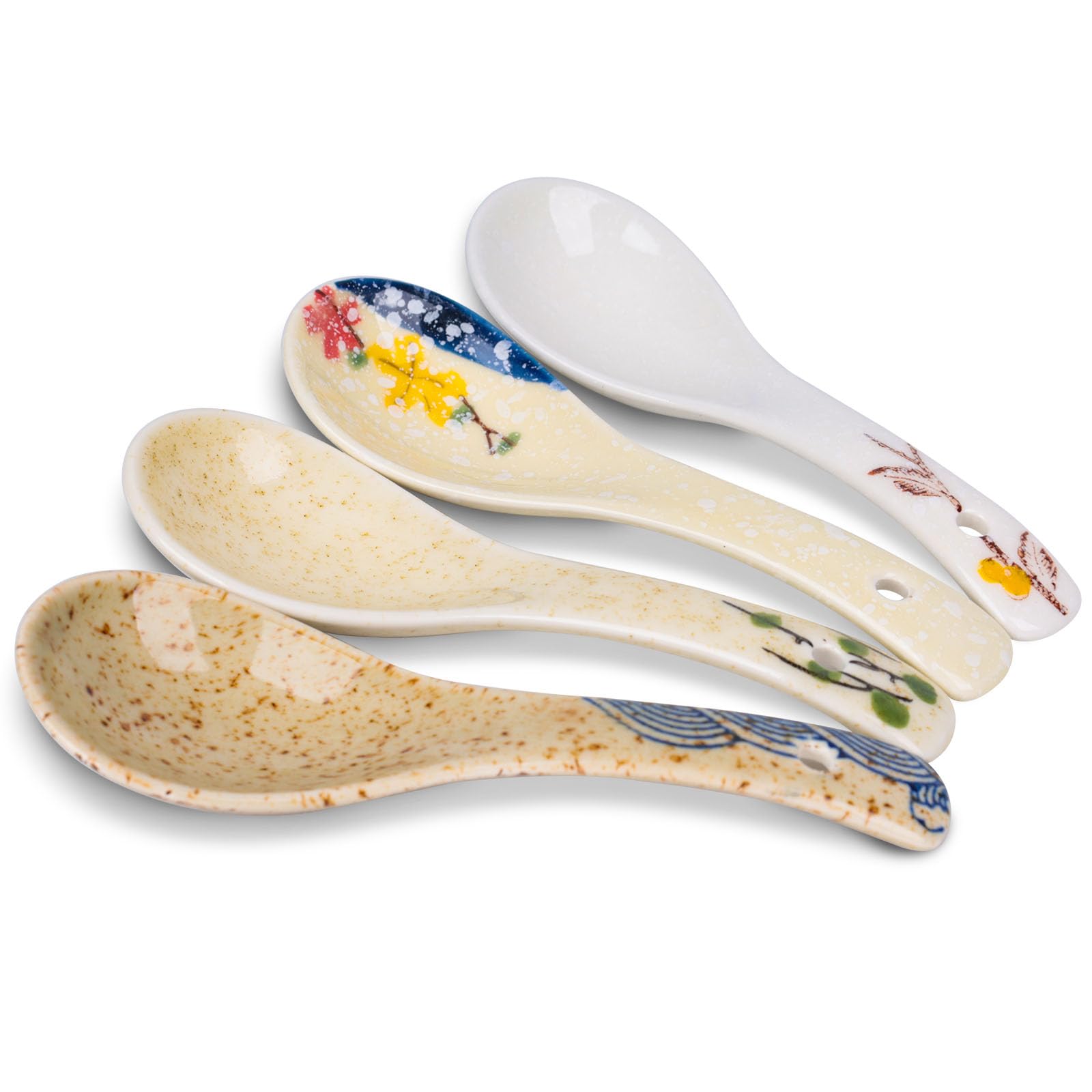 LOVEINUSA Japanese Retro Soup Spoons, Flatware Chinese Serving Spoons for Asian Dishes Like Rice, Noodles, Soup, Pho, Appetizers, 4 PCS