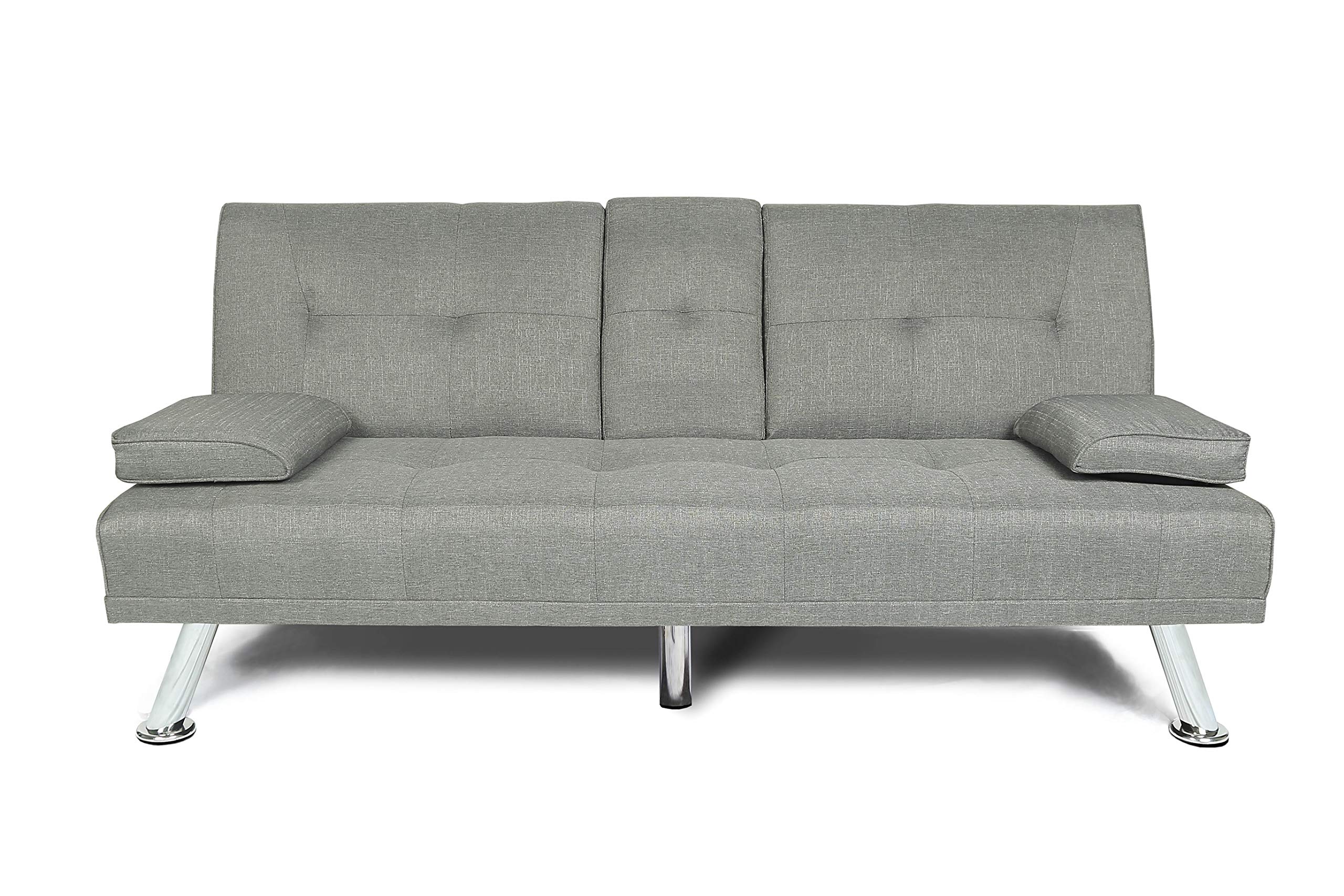 FANYE Modern Futon Sofa Loveseat Convertible Sleeper Couch Bed for Small Space Studio Office Living Room Furniture Sets, Twin Daybed Sofabed 2 Seater Sofa & Couch Love Seats, Grey Linen 66.2"