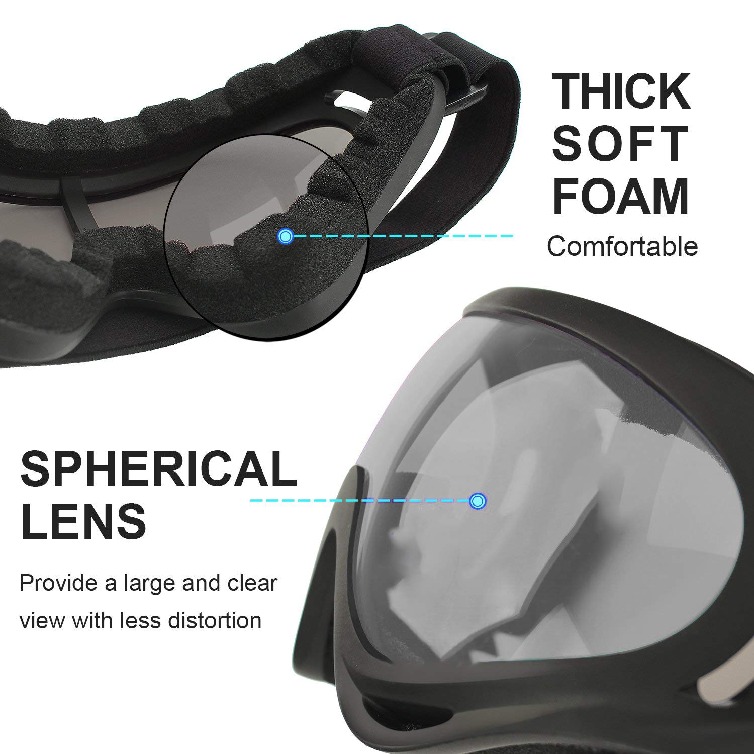 LJDJ Ski Goggles Motorcycle Goggles - Snowboard Glasses Set of 2 - Dirt Bike ATV Motocross Anti-UV Adjustable Riding Offroad Protective Goggles
