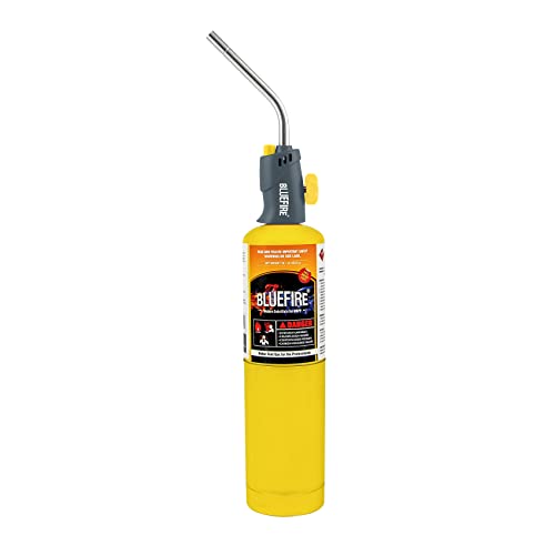 BLUEFIRE Trigger Start Gas Welding Torch Head with MAPP Kit,Extend 1.5" Tube Piezo Self Ignition Nozzle Fuel by MAPP MAP PRO Propane 1lb Handheld Cylinder Soldering Brazing Triple-Point Flame