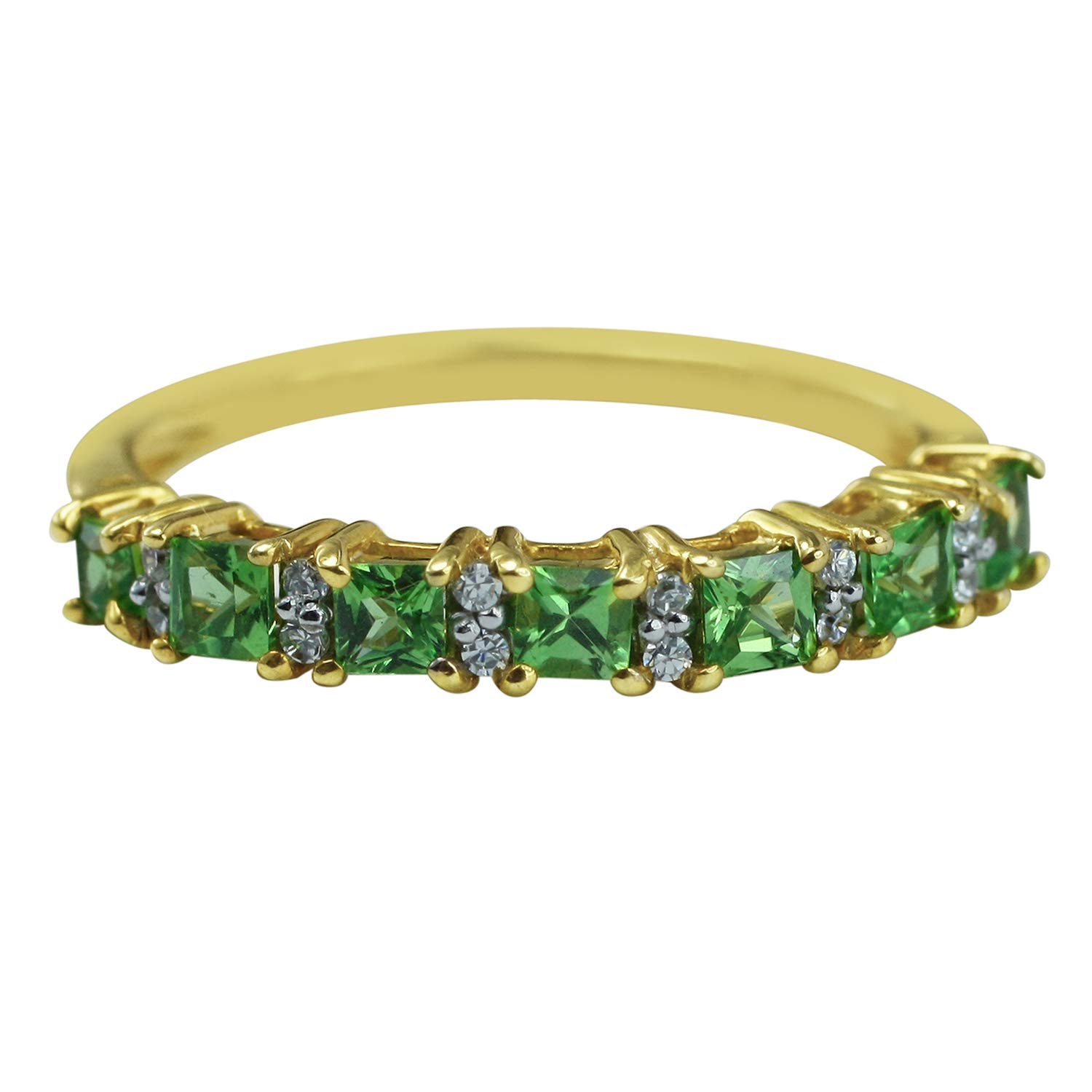 Carillon Tsavorite 2.5MM Natural Gemstone 925 Sterling Silver Ring Wedding Ring (Yellow Gold Plated) for Women (7)