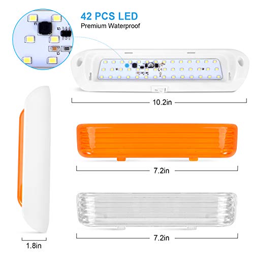 BlueFire Upgraded Super Bright 12V LED RV Porch Lights RV Exterior Lights Porch Utility Light RV Lights with Switch, Clear and Amber Removable Lens for RV, Trailer, Camper (2 Pack) (Warm White - 2PCS)