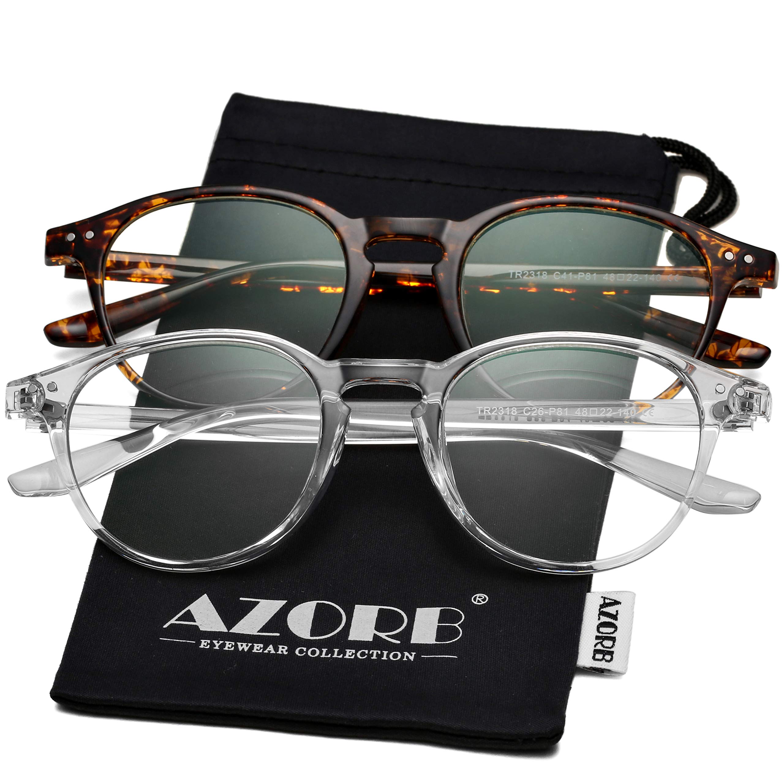 AZORB Blue Light Blocking Glasses 2 Pack Round Frame Anti Blue Ray Computer Glasses(Amber + Clear)