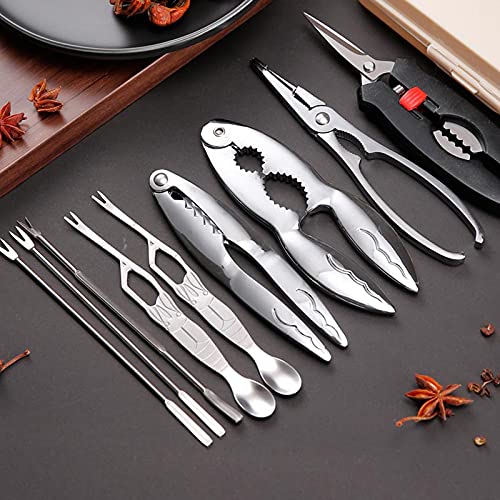 FEIYIYANG Seafood Tools 9-Piece Stainless Steel Seafood Tool Set Professional Tool for Eating All Kinds of Seafood Crab Lobster Crackers and Picks Tools Crab Crackers