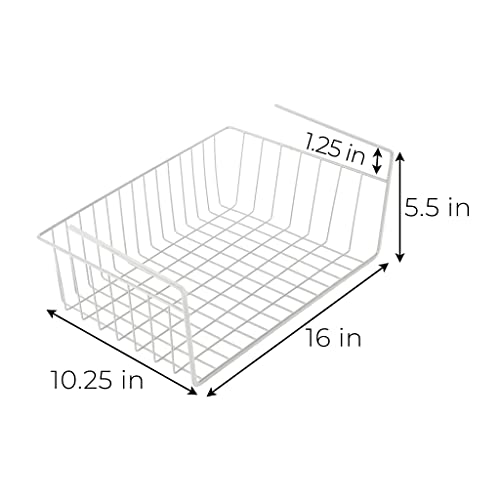Smart Design Undershelf Storage Basket - Medium - Snug Fit Arms - Steel Metal Wire - Rust Resistant Finish - Cabinet, Pantry, Shelf Organization - Kitchen (16 x 5.5 Inch) [White]