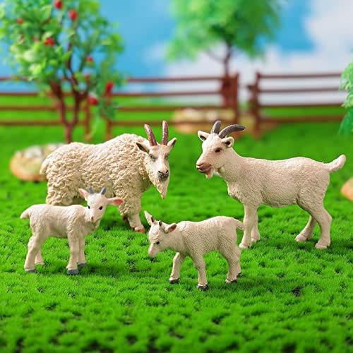 JOKFEICE Animal Figures 4pcs Plastic White Goat Animals Action Model Science Project, Learning Educational Toys, Birthday Gift, Cake Topper, for Kids