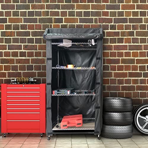 ZYSUOR Shelving Cover Storage Shelf Cover Wire Shelves Cover,48" W x 18" D x 72" H,Durable Velcro Design on Both Sides of The Front for Easy and Quick Opening and Closing,Black,only Cover