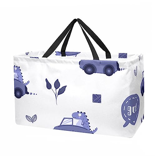 Dinosaur Full Print Large Capacity Laundry Organizer Tote Bag - Reusable and Foldable Oxford Cloth Shopping Bags