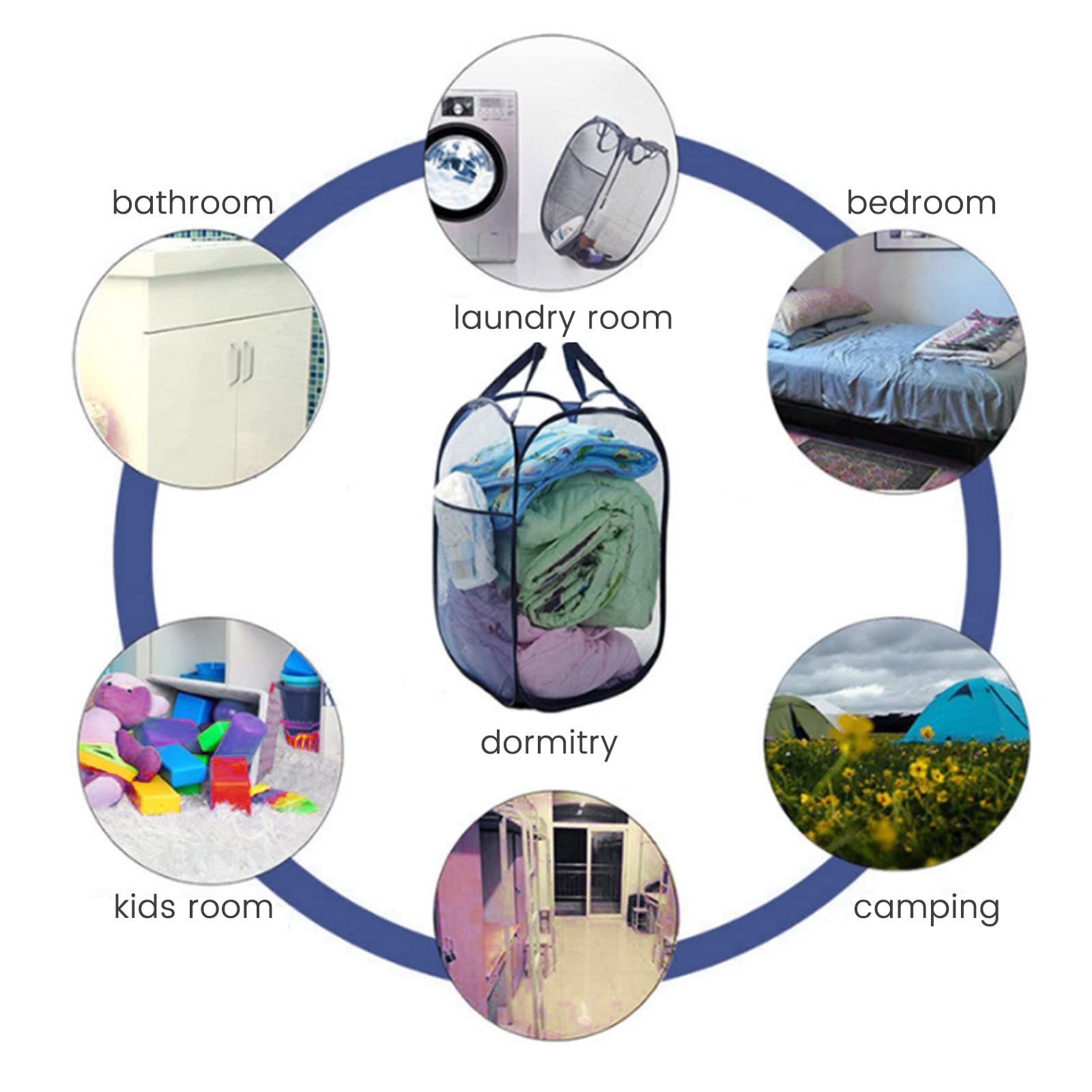 Mesh Pop up Laundry Hamper Foldable Small Clothes Storage easy to open and fold up forHome,travel