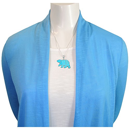 Bear Pendant Necklace 925 Sterling Silver & Genuine Turquoise 24" (Turquoise)