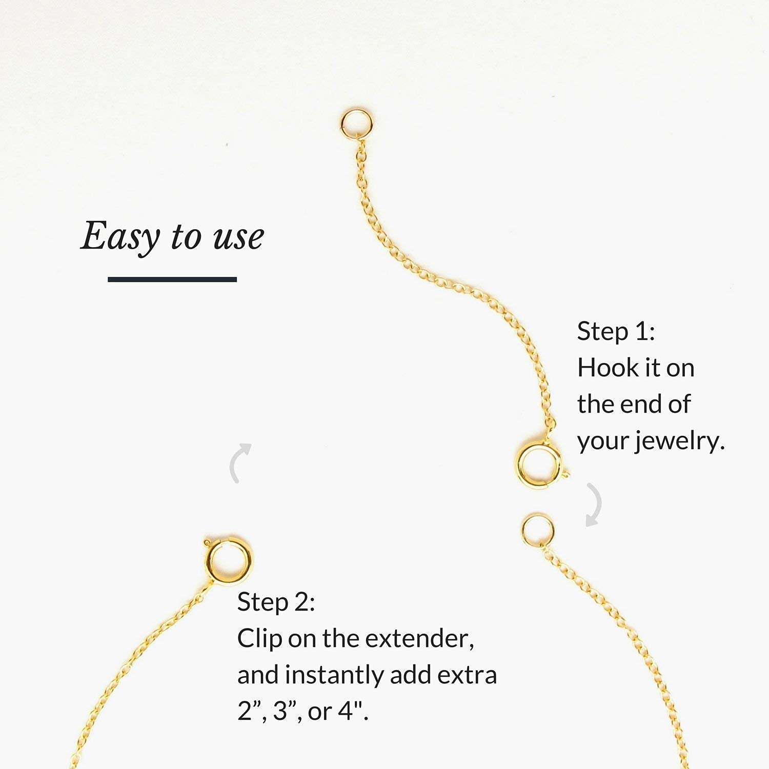 BENIQUE 14K Gold Filled Necklace Extender - Fine Chain, Durable Strong Removable, Made in USA, Set of 3 (14K Gold Filled/Set 2", 3", 4")