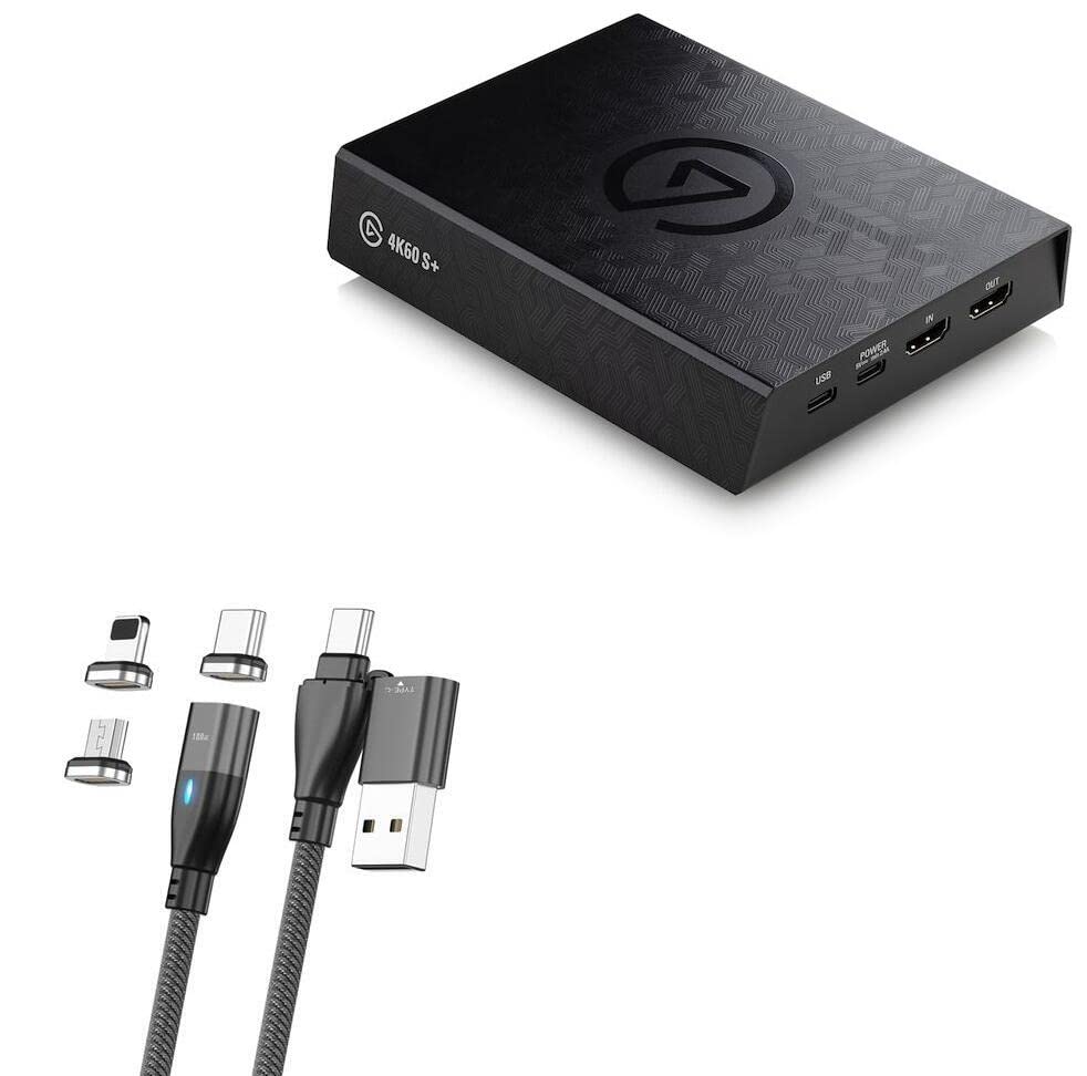 BoxWave Cable Compatible with Corsair Game Capture 4K60 S+ - MagnetoSnap PD AllCharge Cable (100W), Magnet PD 100W Charging Cable USB Type-C Micro USB for Corsair Game Capture 4K60 S+ - Jet Black