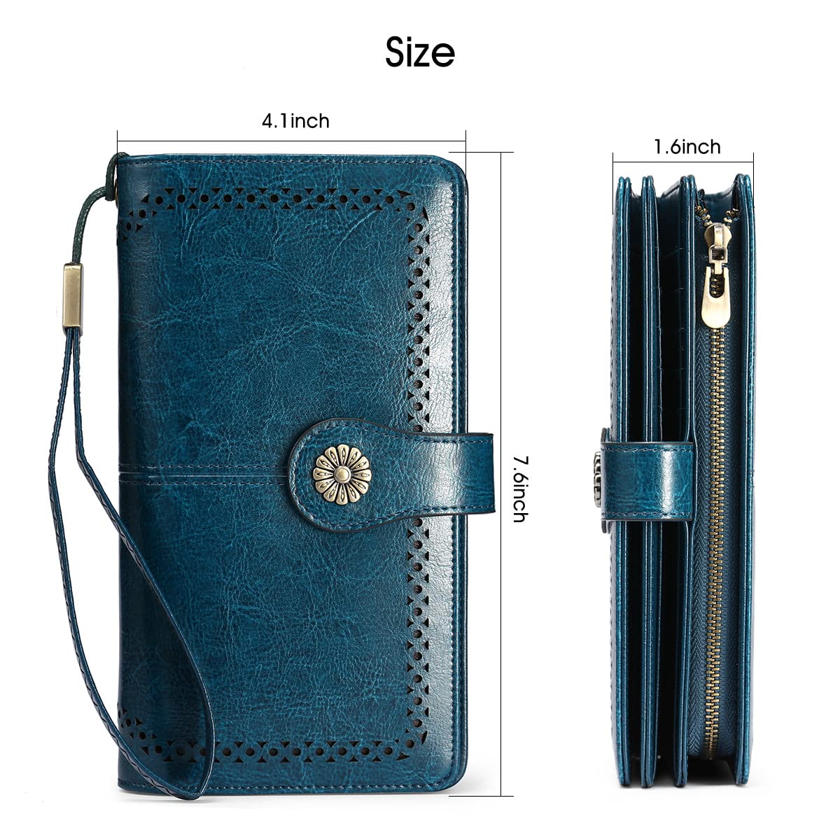MANBANG Wallets for Women Leather Credit Card Holder with RFID Blocking Large Capacity Wristlet (Blue)