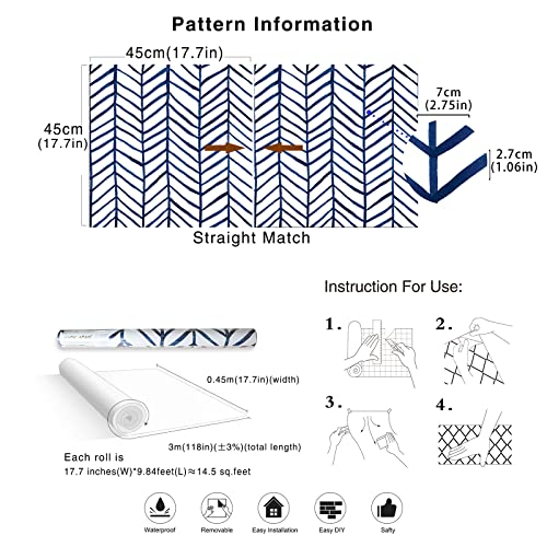 HAOKHOME 96020-2 Modern Stripe Peel and Stick Wallpaper for Bedroom Herringbone Navy Blue Vinyl Removable Decoration 17.7in x 9.8ft