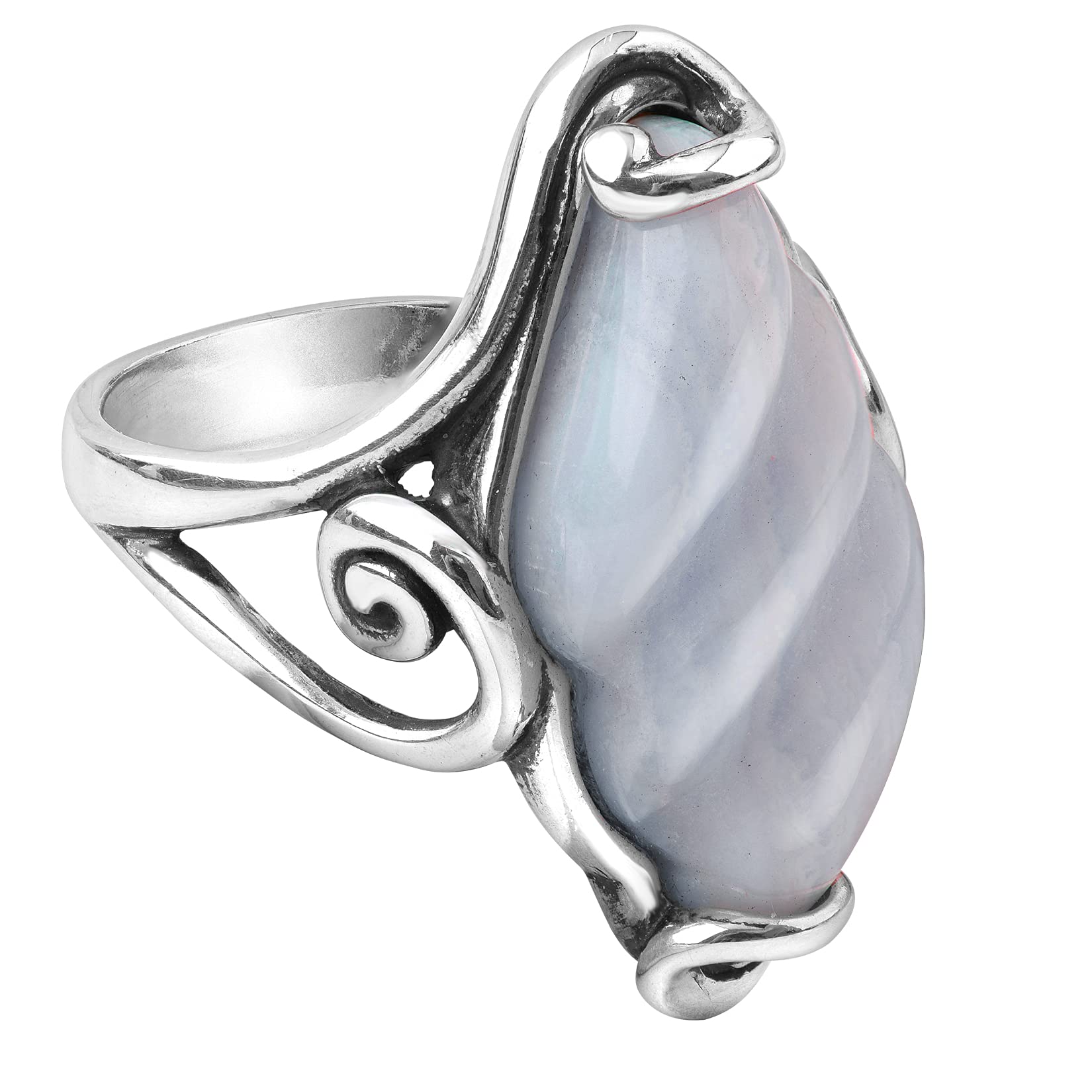 Carolyn Pollack Sterling Blue Lace Agate Carved Gemstone Ring Size 07