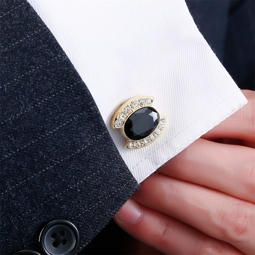 Black Zircon Crystal Cufflinks French Full Diamond Cufflinks Men's Shirt Cuff Buttons (Color : A, Size : One Size) (A One Size)