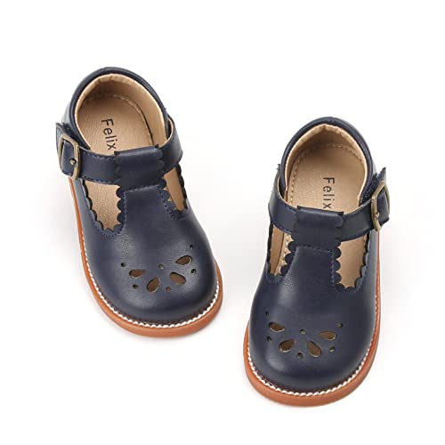 Felix & Flora Toddler Little Girl Navy Blue Mary Jane Dress Shoes - Ballet Flats for Easter Flower Girl Party School Shoes(Navy Blue,7 Toddler