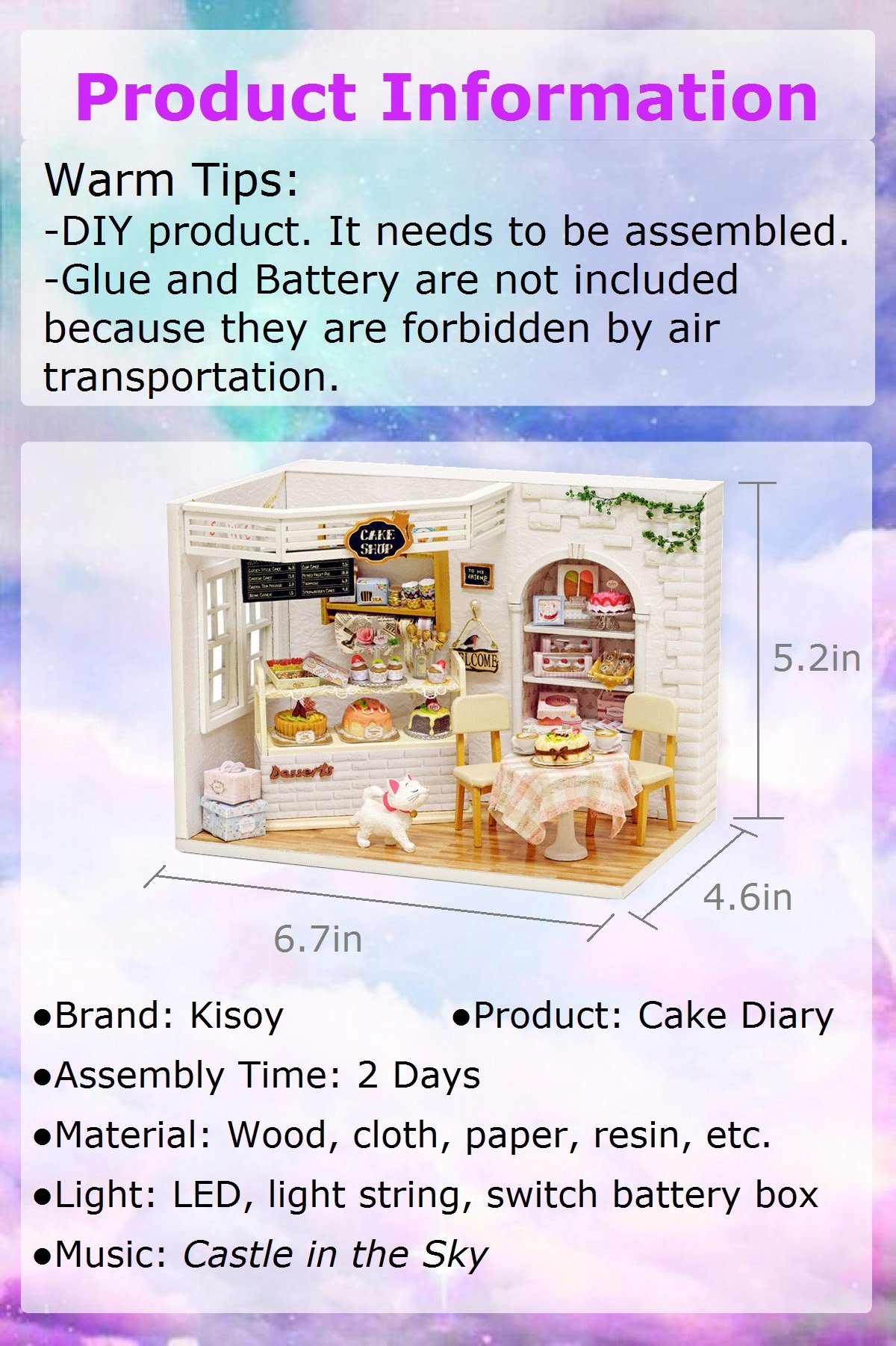 Kisoy Romantic and Cute Dollhouse Miniature DIY House Kit Creative Room Perfect DIY Gift for Friends,Lovers and Families (Cake Diary)