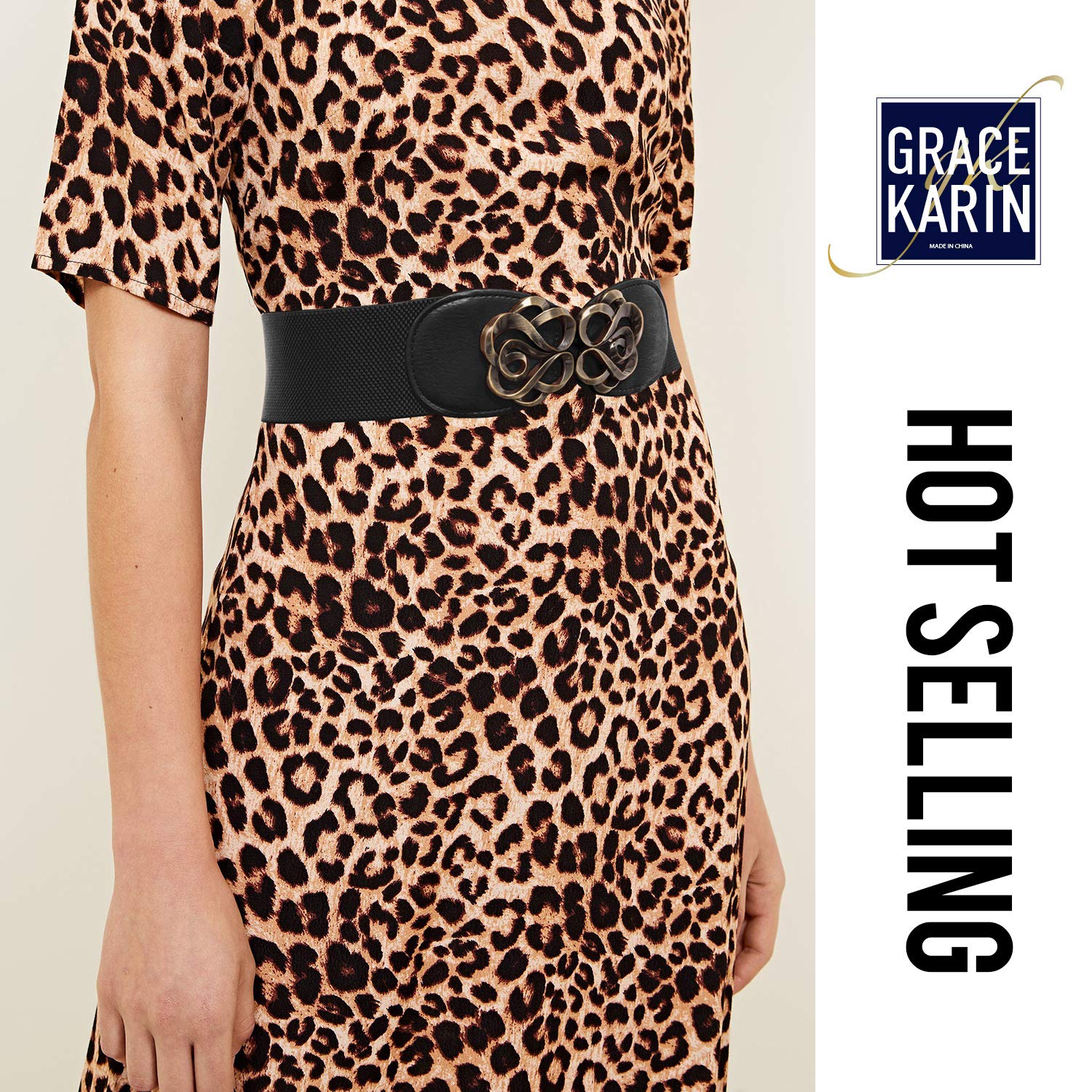 GRACE KARIN Women Vintage Wide Elastic Stretch Waist Belt, Black (CL0413-1), X-Large