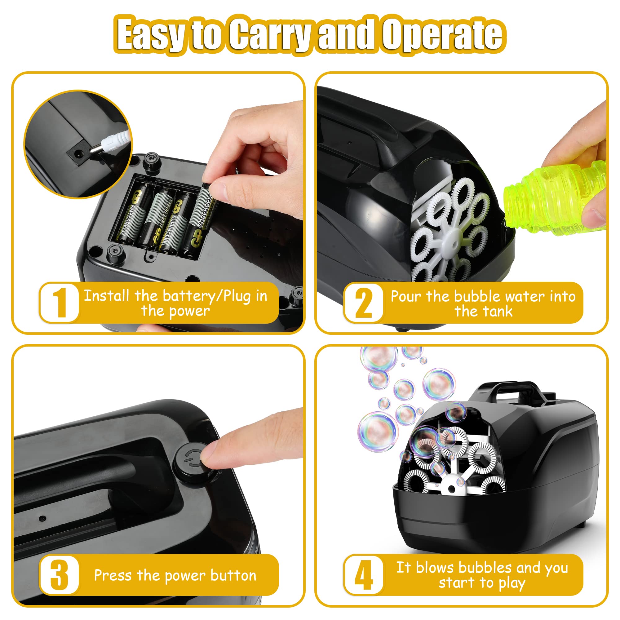 Bubble Machine, Automatic Bubble Maker for Kids, Portable Bubble Blower for Outdoor Indoor Party Wedding, Bubble Blower Machine Powered by USB or Batteries