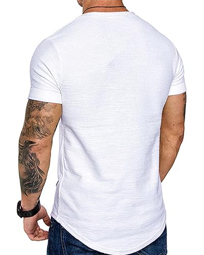 Fashion Mens T Shirt Muscle Gym Workout Athletic Shirt Cotton Tee Shirt Top White Large