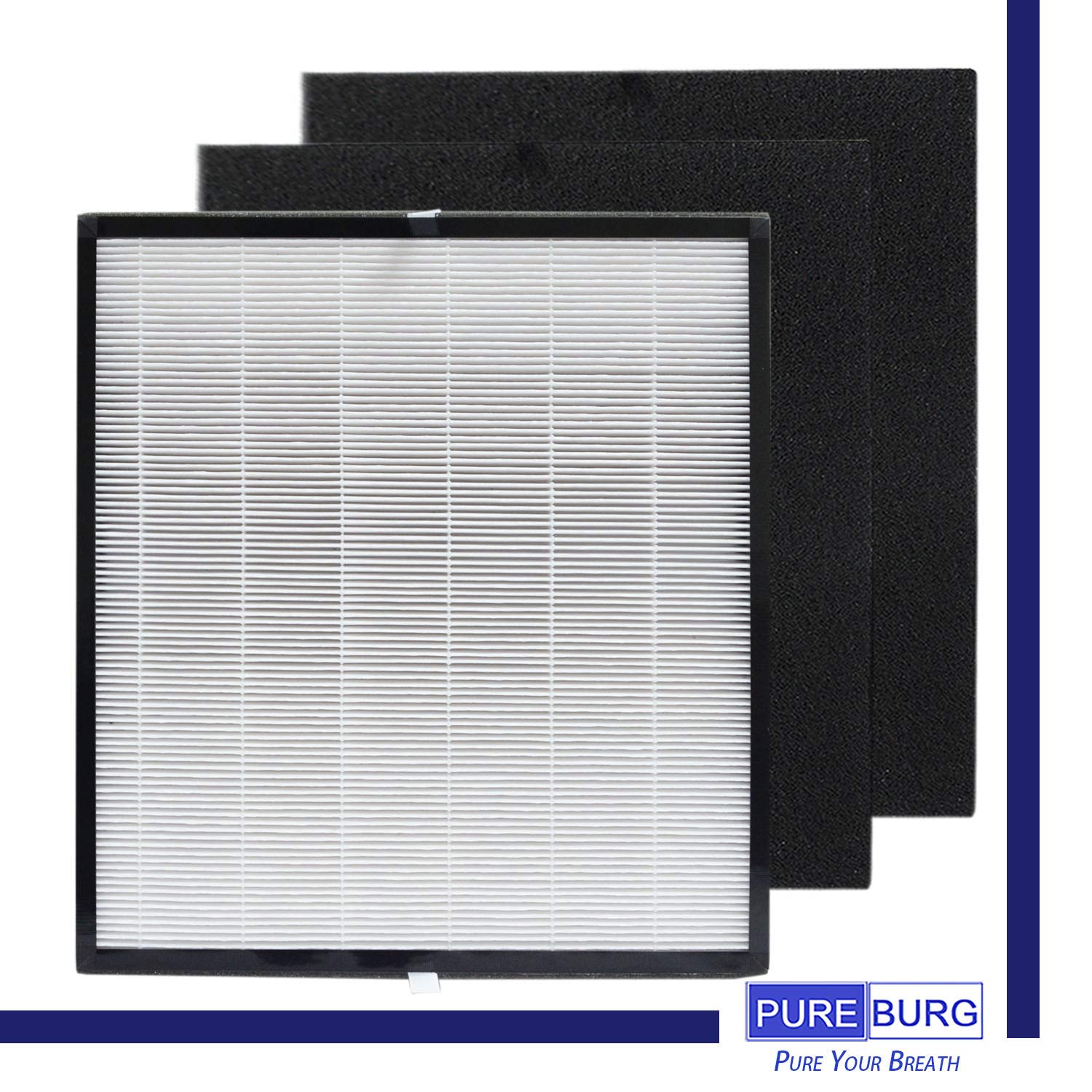 PUREBURG FLT5900 Replacement Filter Set Compatible with GermGuardian AC5900WCA Air Purifier Filter J,2-Pack H13 HEPA +Activated Carbon Pre-Filters x 4