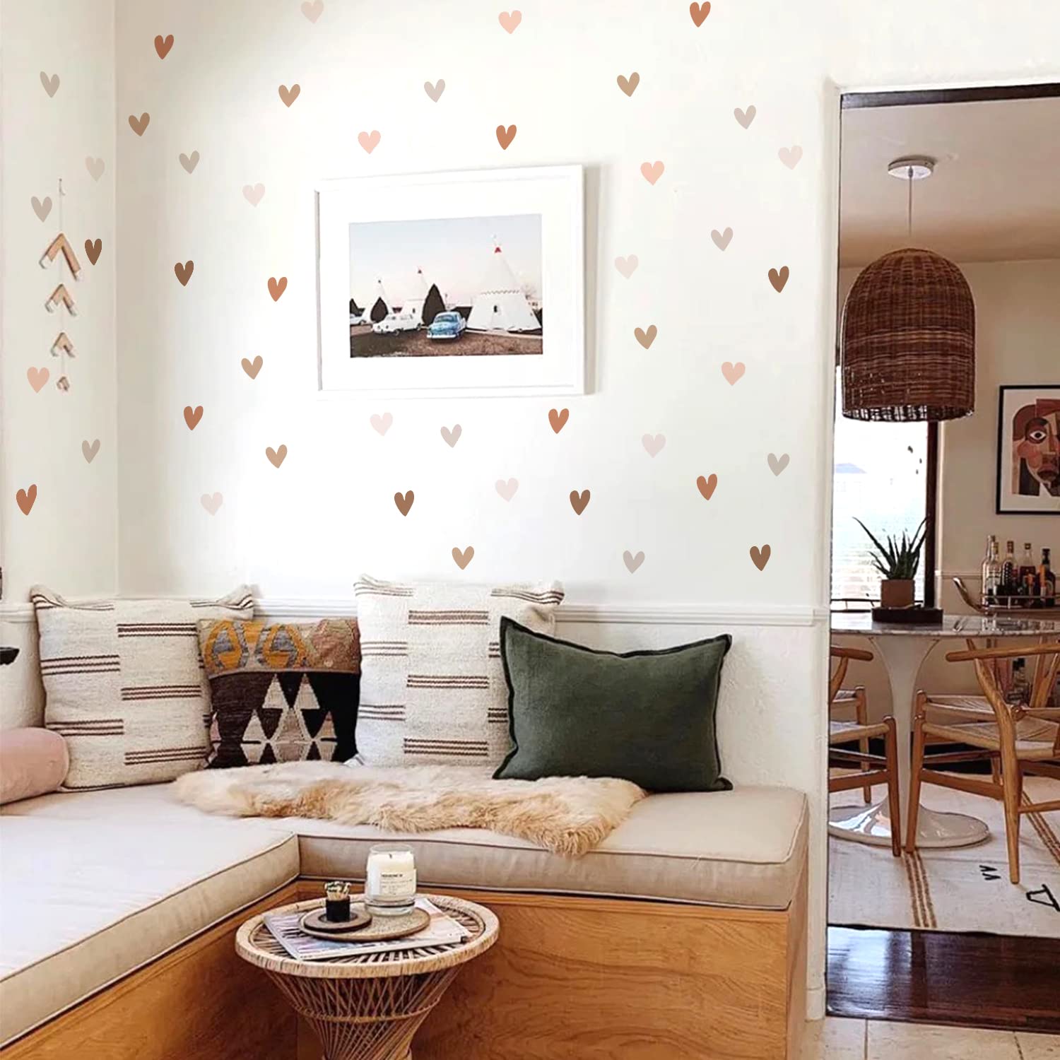 funlife 72 PCS Boho Wall Decals Peel and Stick, Muted Boho Hearts Wall Stickers, Pastel Hearts Wall Art Stickers for Kids Room Bedroom Playroom Nursery Room, 2.79" x 2.36"
