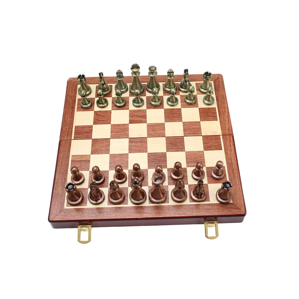 BREWIX Exquisite Chess Set for Adults Collection, Exquisite Bronze Alloy Chess Pieces, Folding Chess Board, Chess for Kids and Adults, Gift for Chess Lovers and Learners Checkerboard