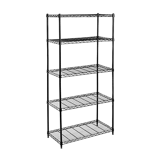 Seville Classics 5-Tier Black Epoxy Steel Wire Shelving, 30" W x 14" D x 60" H