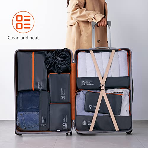DIMJ Packing Cubes for Suitcases,8 Sets Travel Luggage Organizers for Travel Accessories with Waterproof Shoe Bag and Lightweight Durable Packing Pouches. (Black)