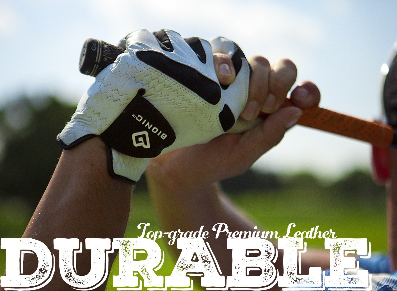 Bionic Gloves –Men’s StableGrip Golf Glove W/Patented Natural Fit Technology Made from Long Lasting, Durable Genuine Cabretta Leather, White, Large