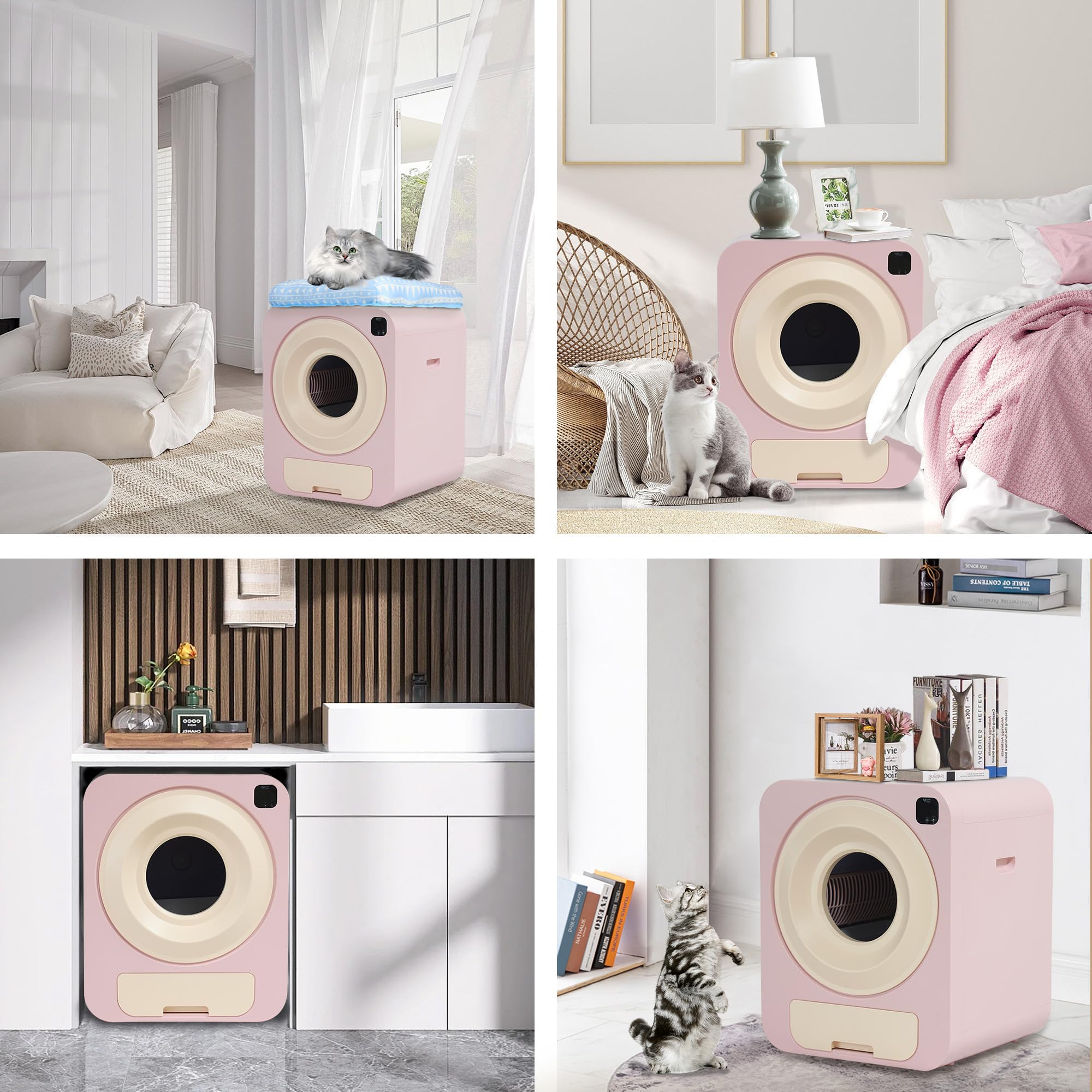Bebeblue Self Cleaning Cat Litter Box, Automatic Cat Litter Box, No Scooping Odor Removal Health Monitoring Quiet Extra Large Space for Cats Pink