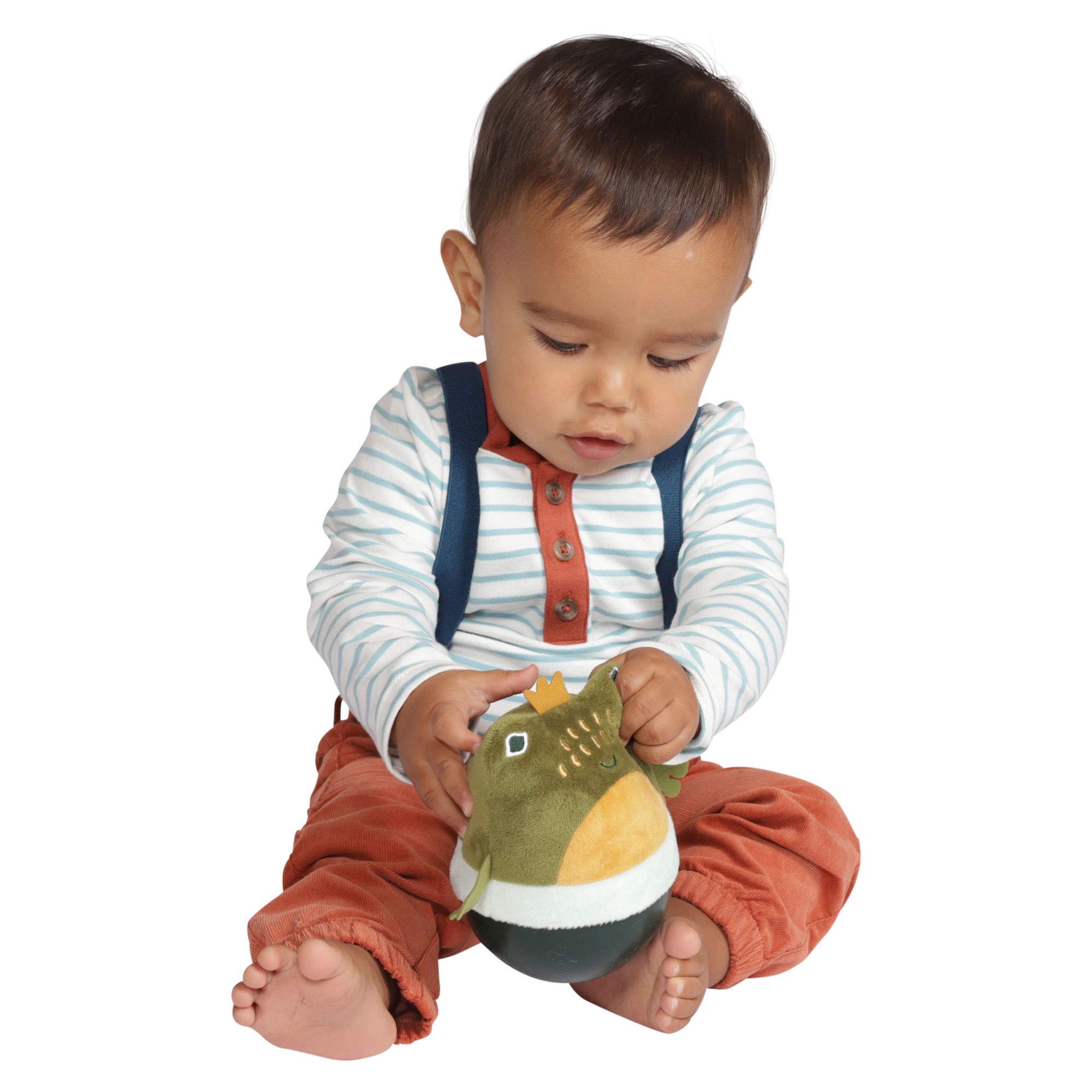 Manhattan Toy Wobbly Bobbly Frog Weighted, Soft Silicone Wobble Ball with Embroidered Plush Baby & Toddler Toy