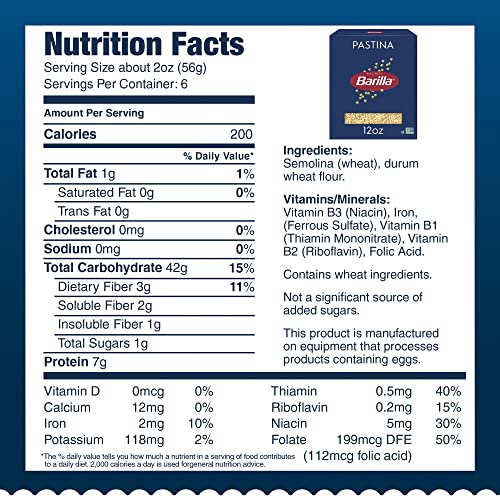 Barilla Pastina Pasta, 12 oz. Box - Non-GMO Pasta Made with Durum Wheat Semolina - Kosher Certified Pasta